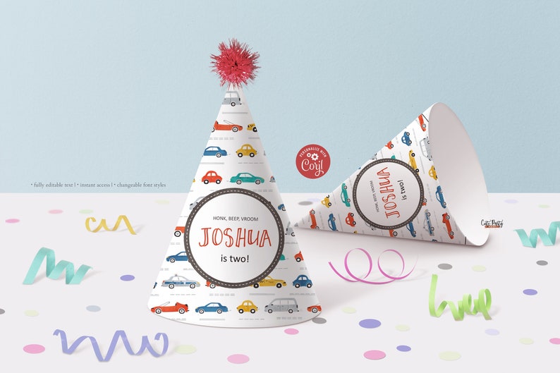 Editable Transportation Birthday Party Hat Printable Truck Car - Etsy