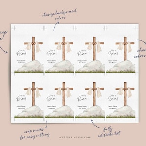 He is Risen Easter Gift Tag Printable INSTANT DOWNLOAD Editable ...