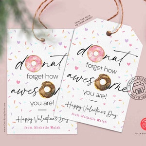 Kids Classroom Valentines Day Gift Tag Printable INSTANT DOWNLOAD Donut ...