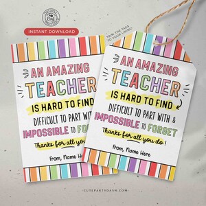 Teacher Thank You Gift Tag Editable Teacher Appreciation Week Thank You ...