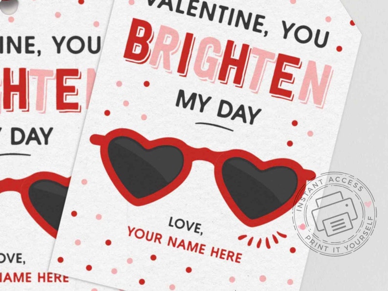 EDITABLE Heart Sunglasses Valentine's Day Tag Non-candy - Etsy