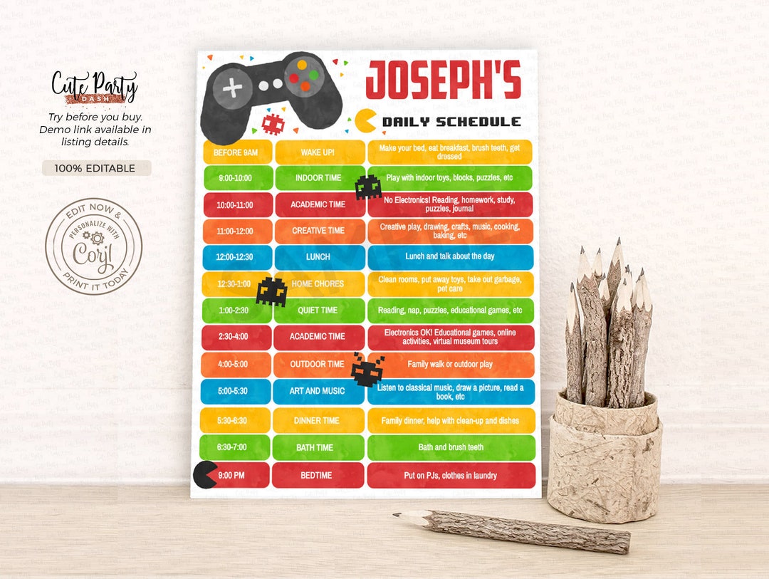 INSTANT DOWNLOAD EDITABLE Video Game School Schedule, Printable ...