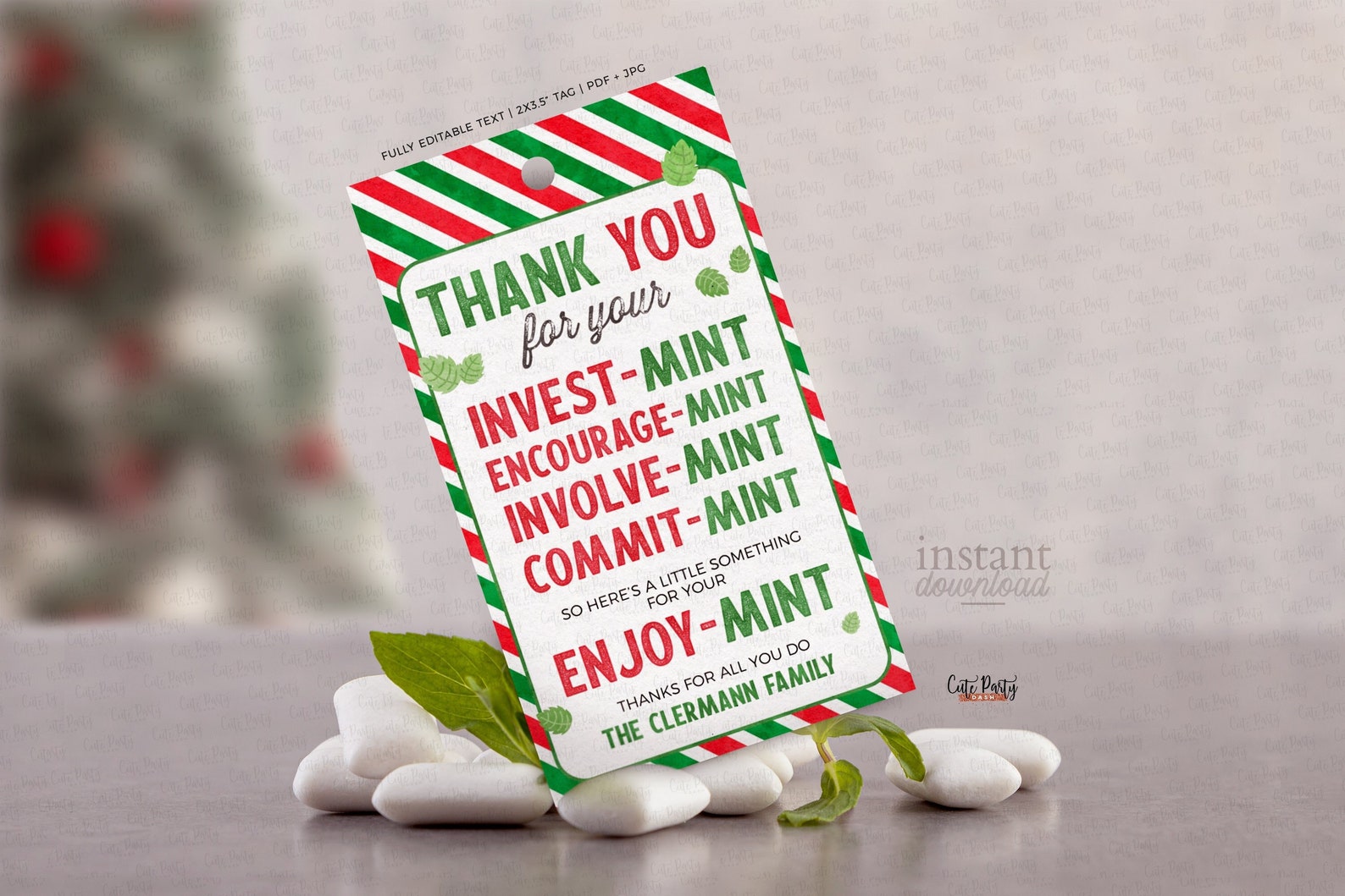 Christmas Thank You Mint Gift Tag Enjoy-mint School Pto Pta - Etsy