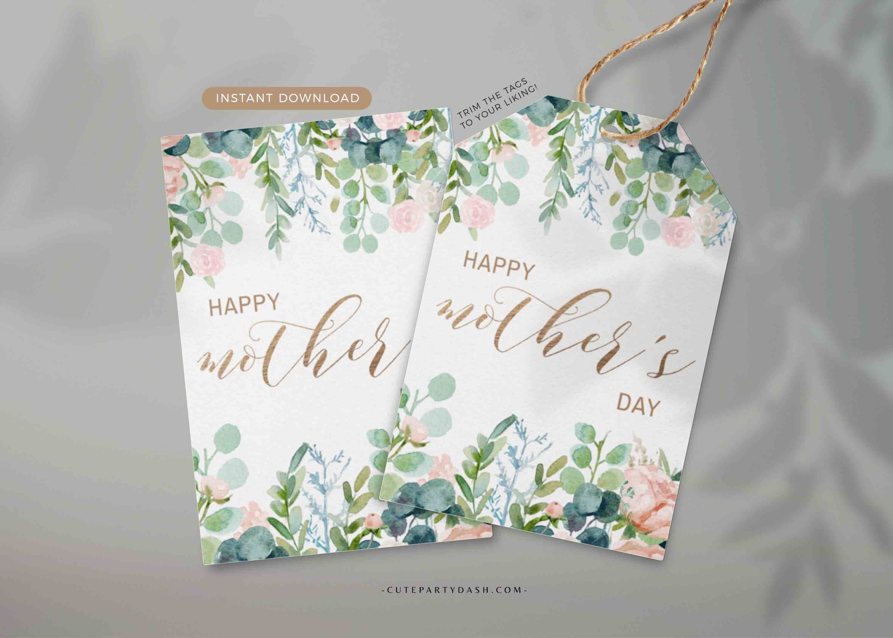 Floral Mother's Day Gift Tags, Printable Greenery Design (PDF) - Etsy