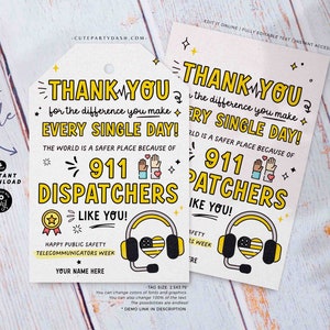 Public Safety Telecommunicators Week Thank You Gift Tags Printable ...