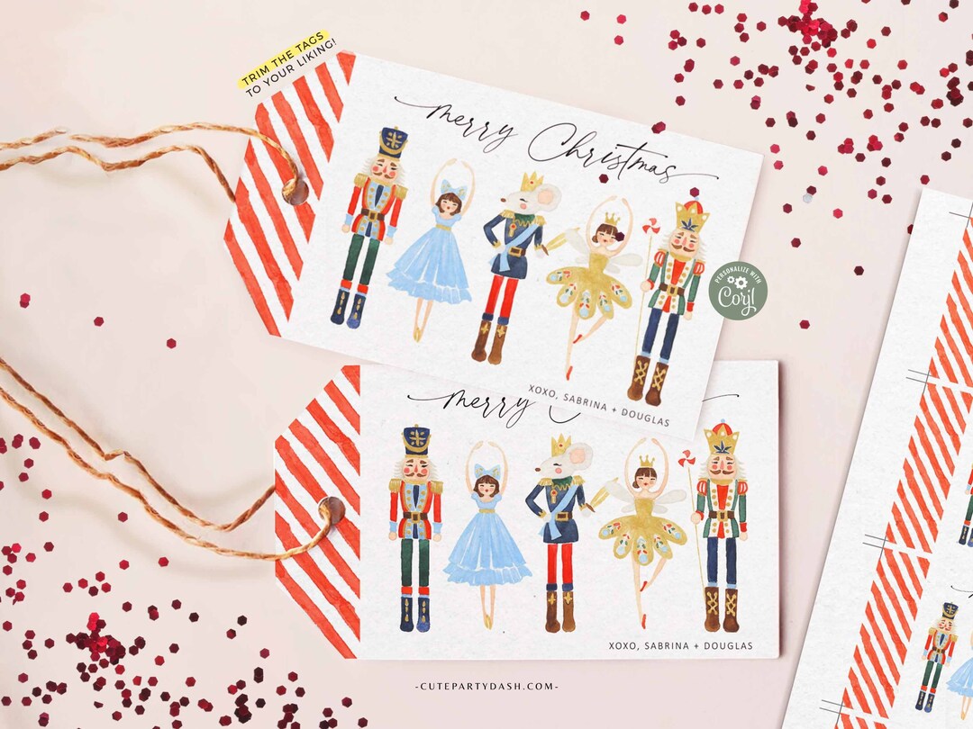 Modern Nutcracker Merry Christmas Gift Tags, Editable Happy Holidays ...