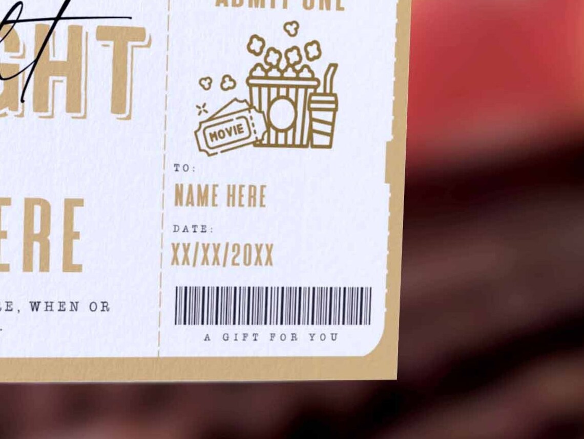 Surprise Movie Ticket Template Gift Certificate Voucher - Etsy