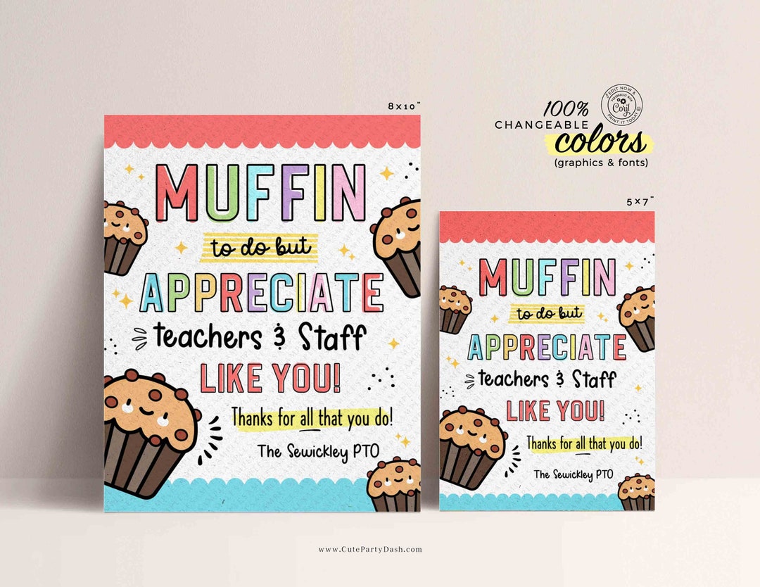 Editable Muffin Appreciation Sign: Teacher, Staff, Nurse (instant ...