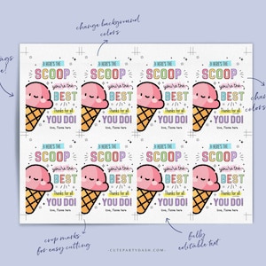 Ice Cream Teacher Appreciation Tag Printable Here's the Scoop Editable ...