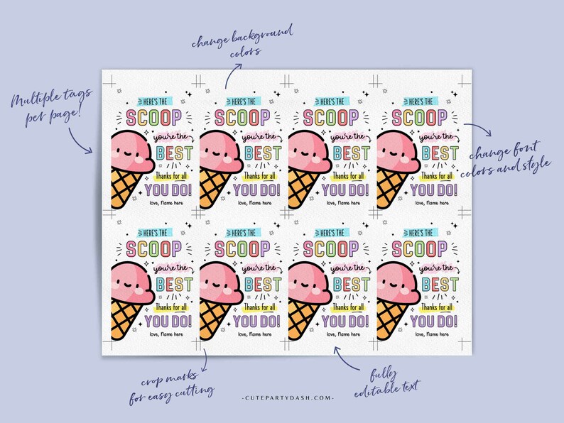 Ice Cream Teacher Appreciation Tag: Editable Thank You Gift (digital ...