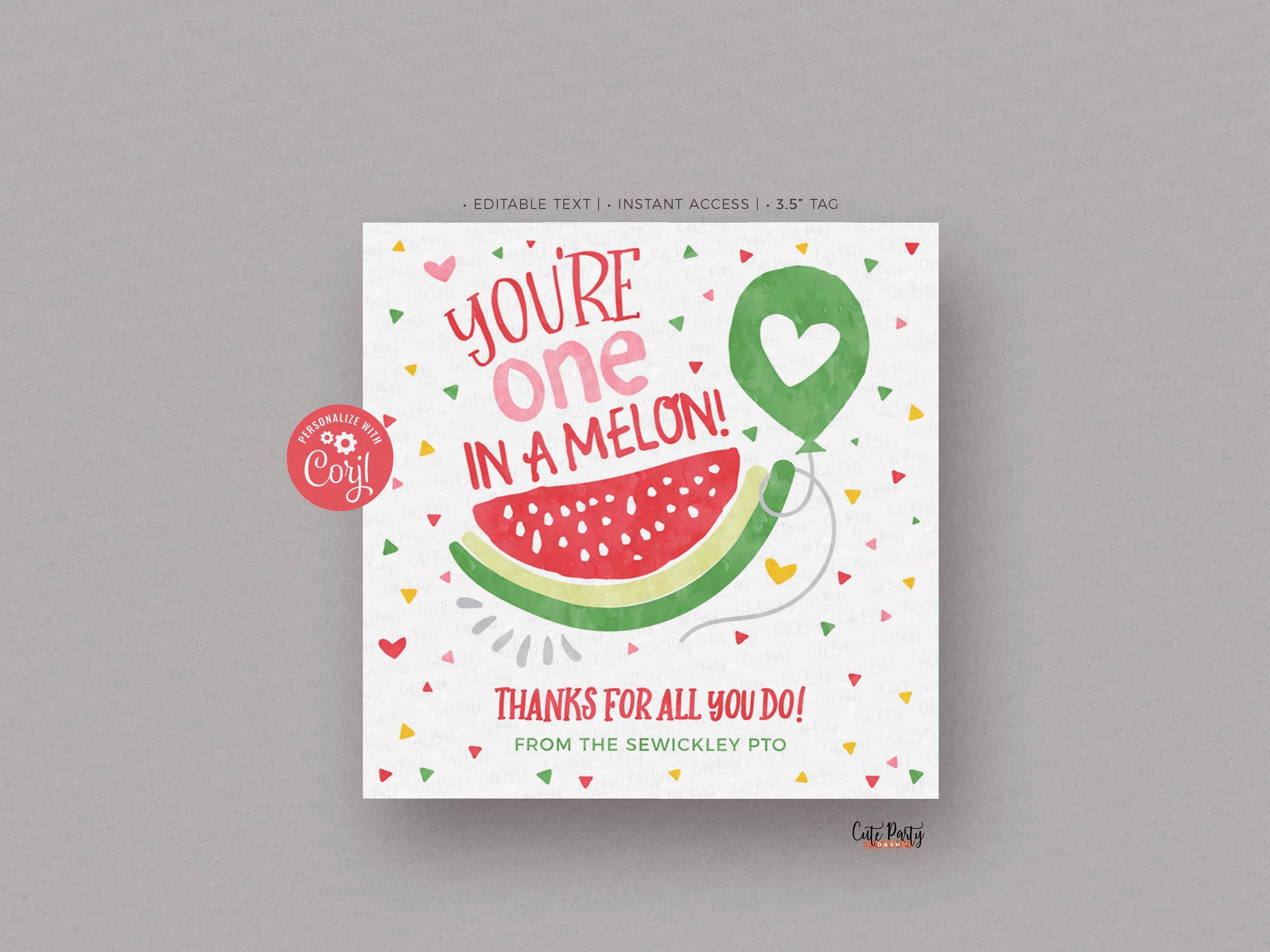 Watermelon Thank You Tag: Editable Teacher Appreciation Gift (digital ...