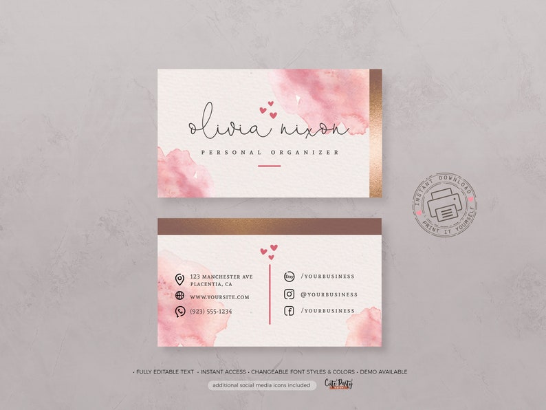 Pink Gold Watercolor Round Product Label Editable Template - Etsy