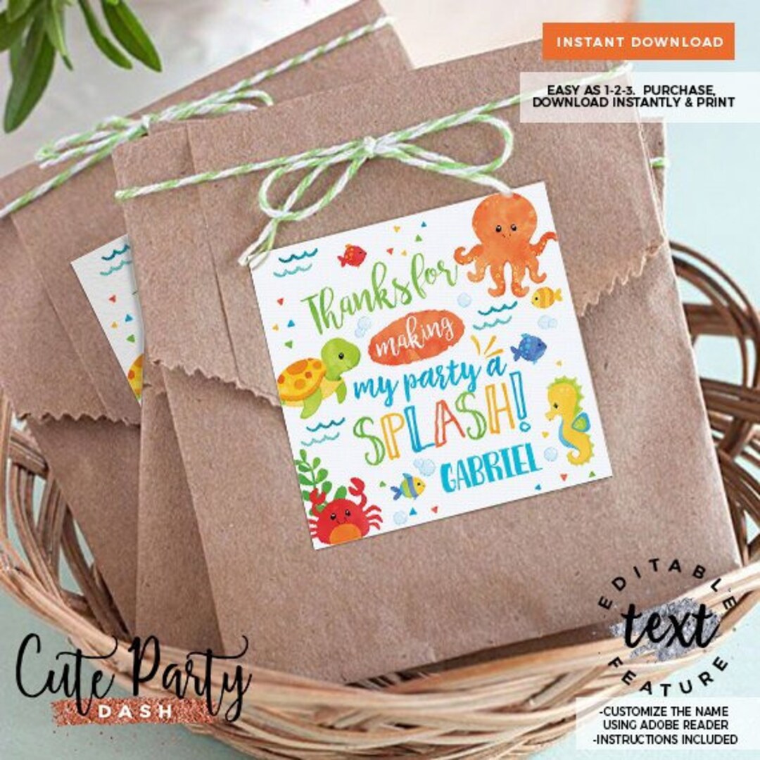 INSTANT DOWNLOAD - EDITABLE Under the Sea Favor Tags Ocean Birthday ...