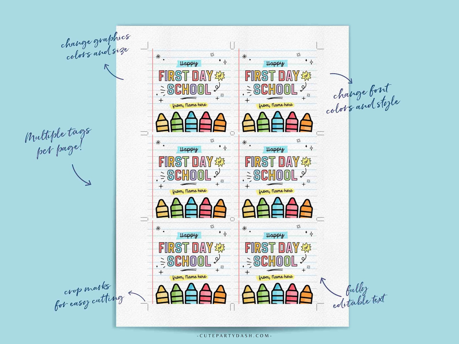 Happy First Day of School Tags INSTANT DOWNLOAD Back to School Gift Tag ...