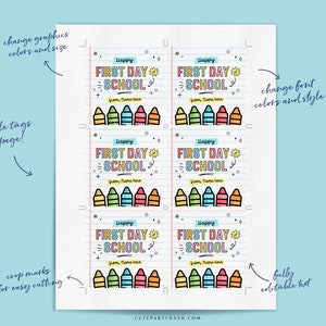 Happy First Day of School Tags INSTANT DOWNLOAD Back to School Gift Tag ...