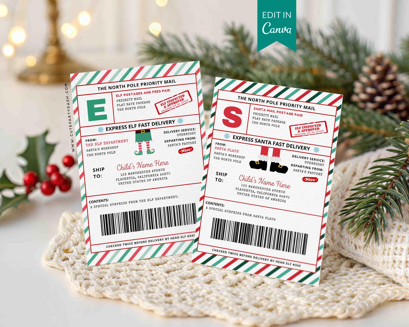 Santa/elf Mail Labels: Editable Christmas Gift Tags (canva Template) - Etsy