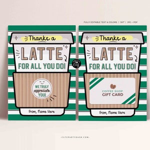 Thanks a Latte Gift Card Holder Coffee Thank You Teacher Card Template ...
