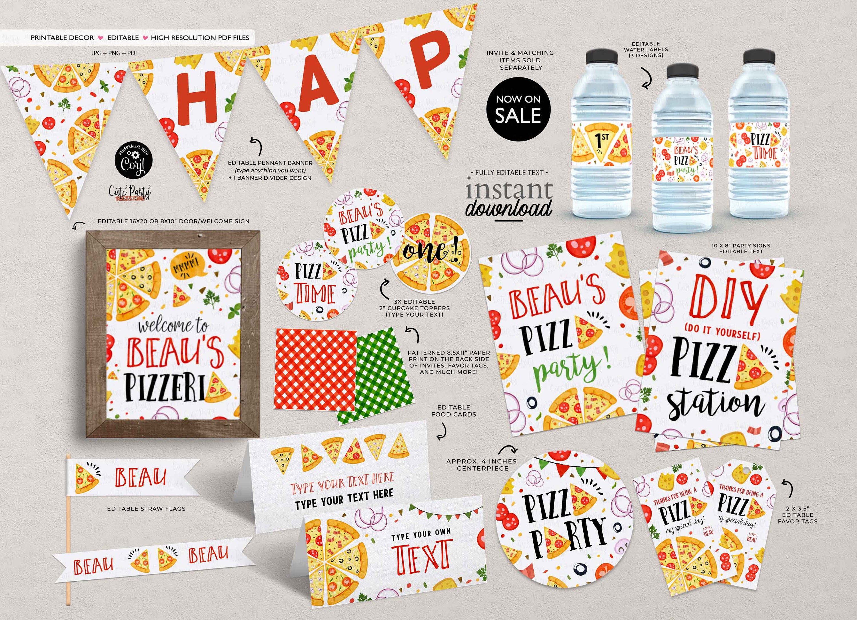 Pizza Party Birthday Milestone Poster Editable Printable - Etsy
