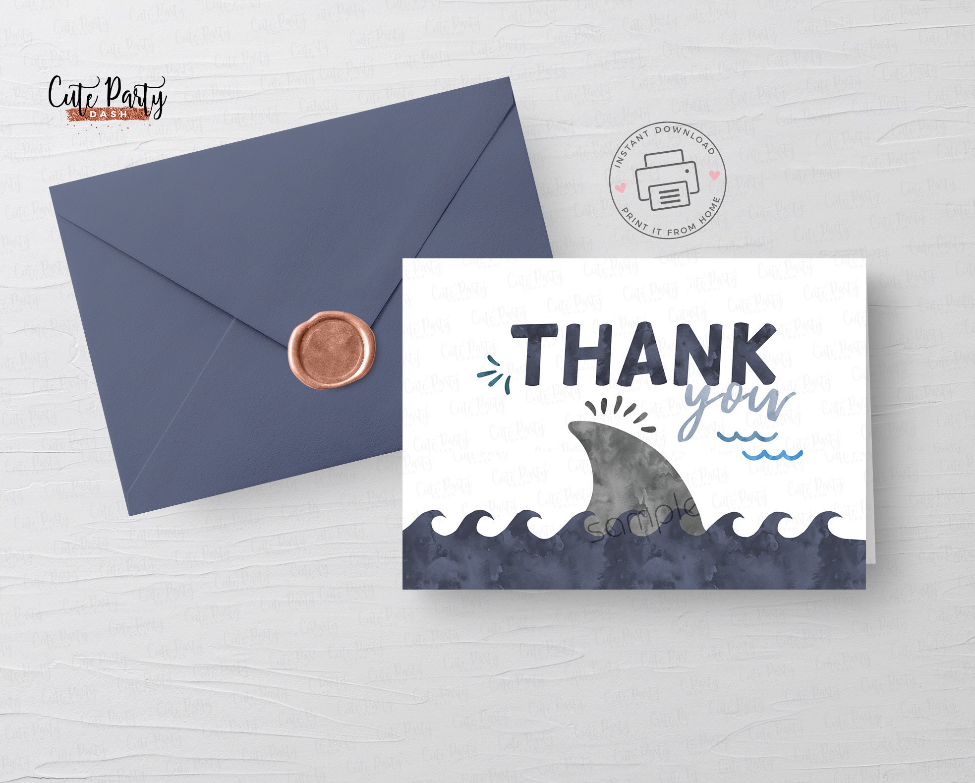 INSTANT DOWNLOAD Shark Birthday Party Thank You Card Pool | Etsy