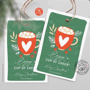 Enjoy a Cup of Cheer Christmas Gift Tag Printable INSTANT DOWNLOAD ...