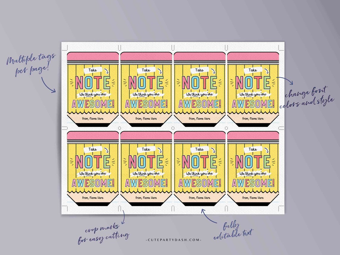 Editable Teacher Gift Tag, Appreciation Notepad Label (digital Download ...