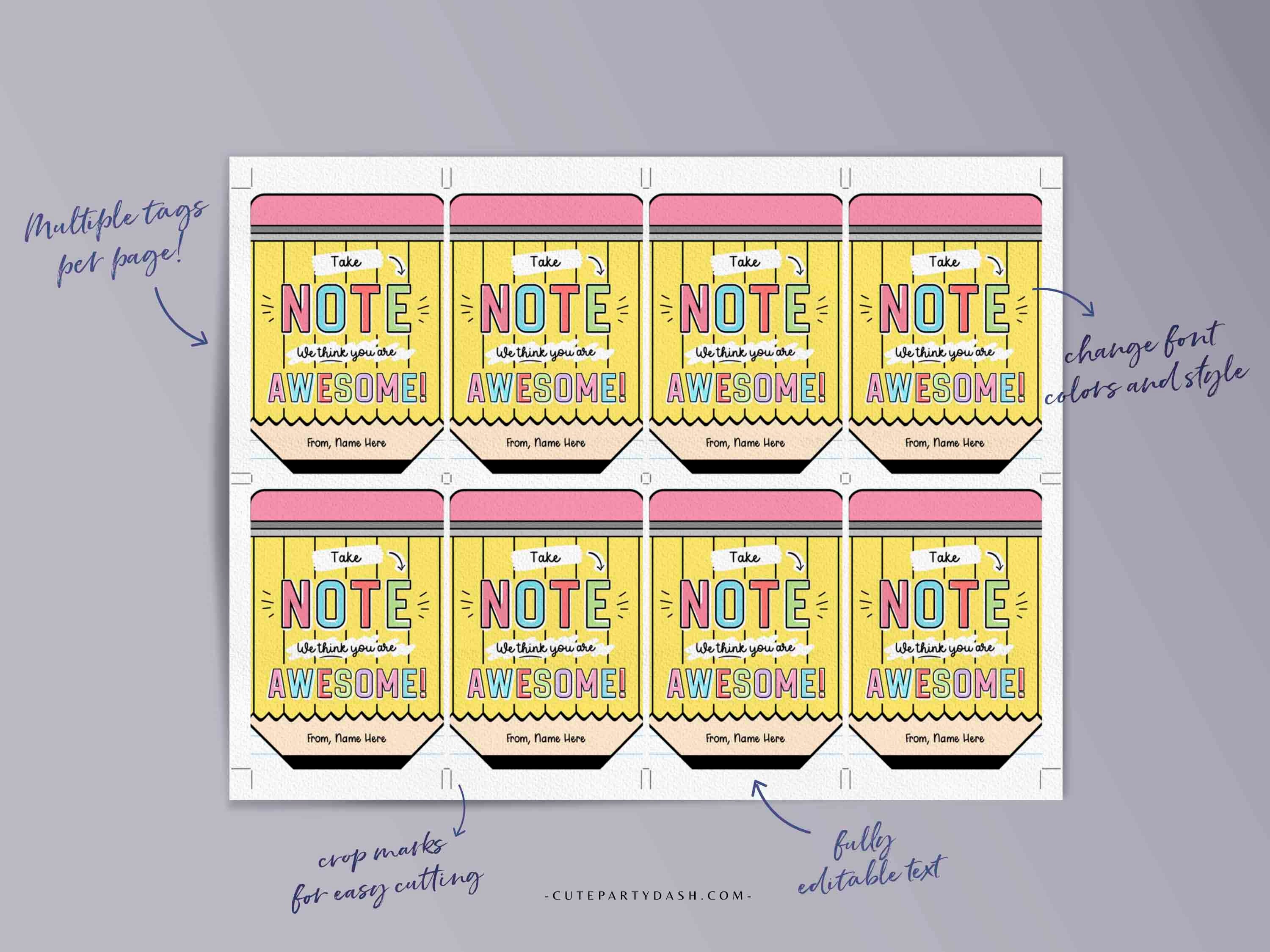 Editable Teacher Gift Tag, Appreciation Notepad Label (digital Download ...