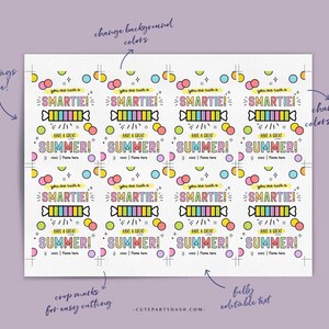 You're Such a Smartie Candy Tags Editable Have a Great Summer End of ...