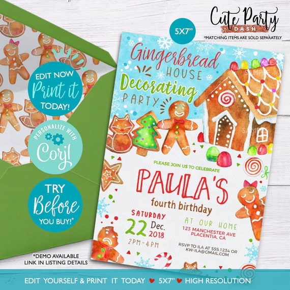 INSTANT DOWNLOAD EDITABLE Gingerbread House Decorating Party | Etsy