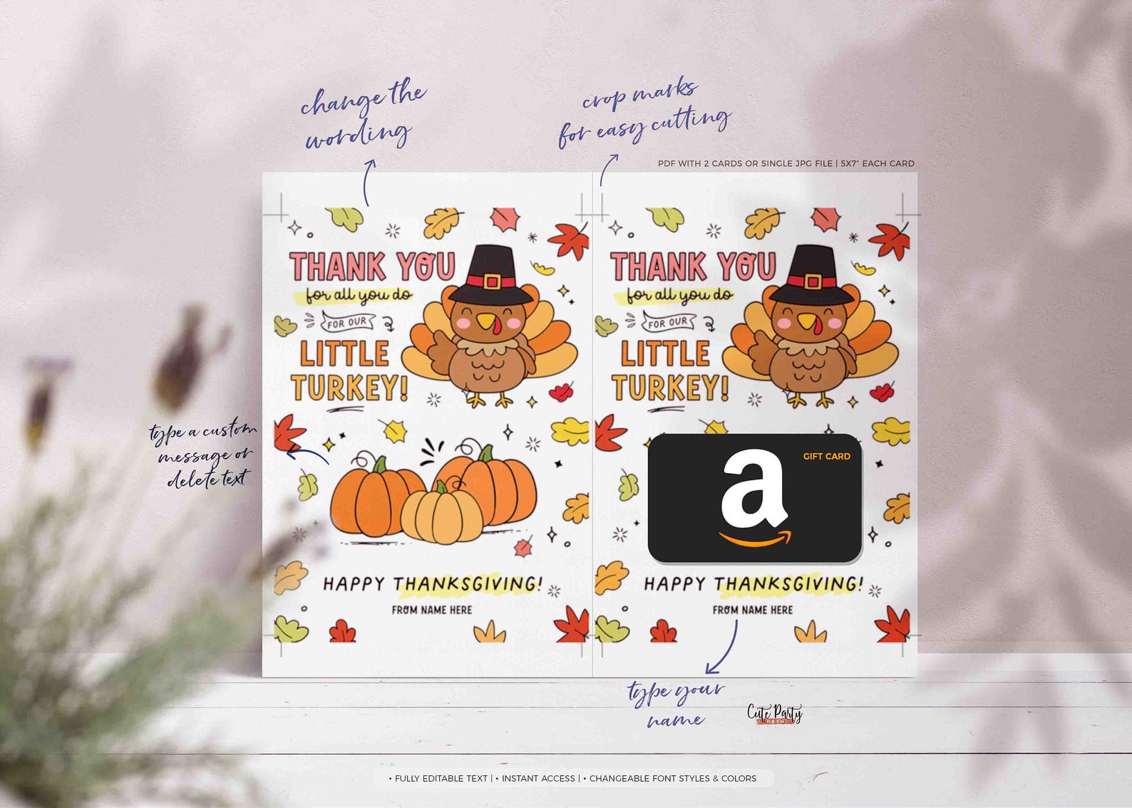 Editable Thanksgiving Gift Card Holder: Teacher Thank You (printable ...