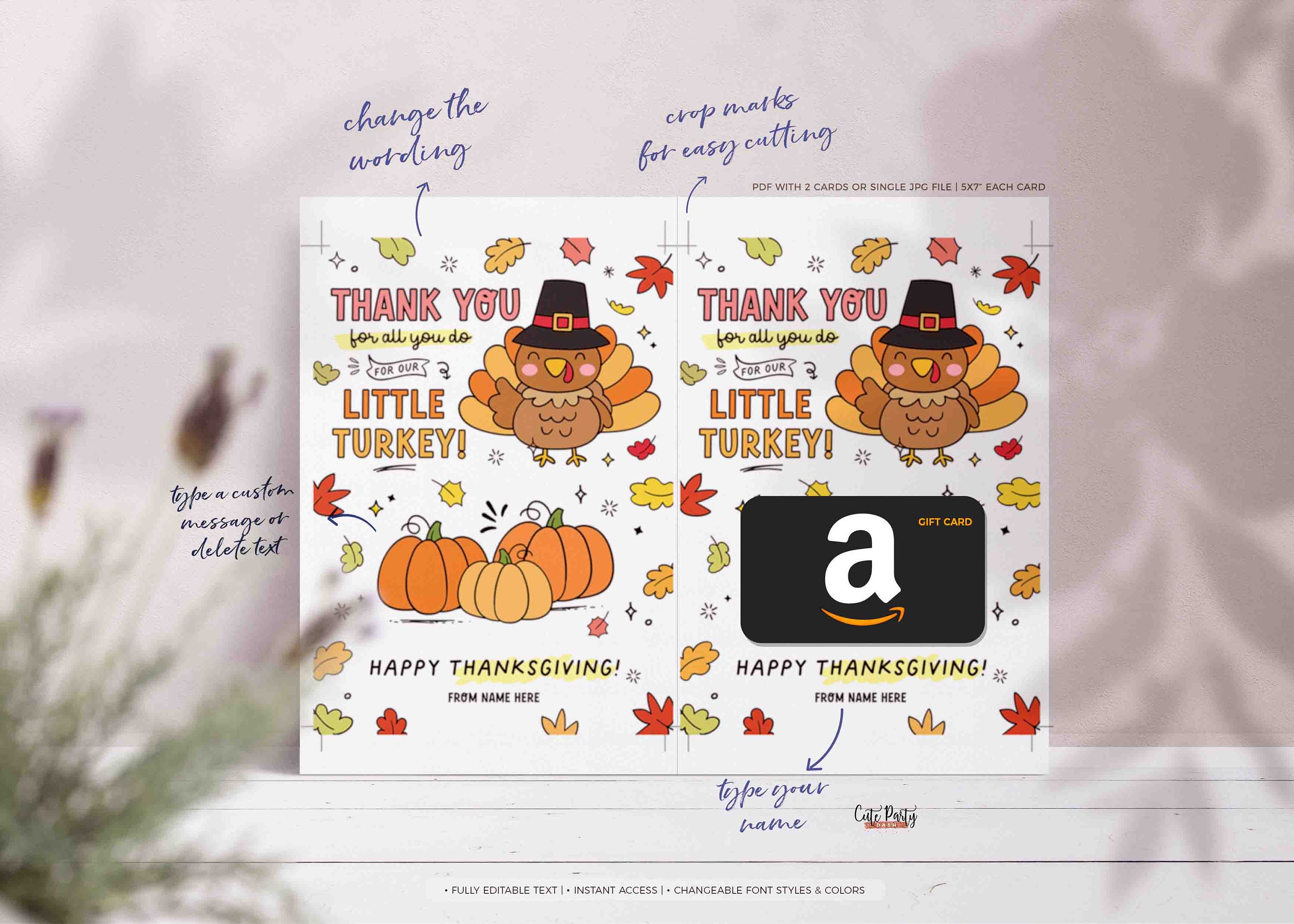 Editable Thanksgiving Gift Card Holder: Teacher Thank You (printable ...