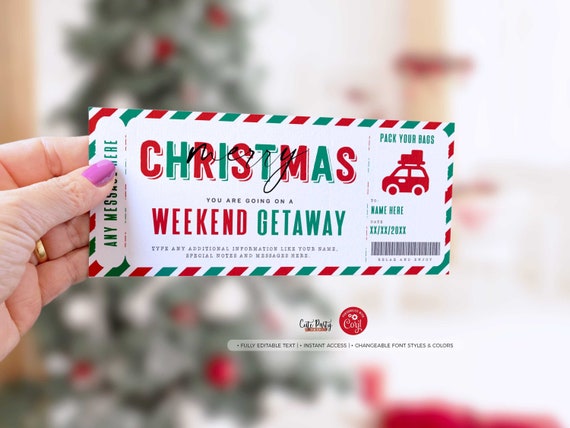 Christmas Weekend Getaway Voucher Template Surprise Trip Gift - Etsy