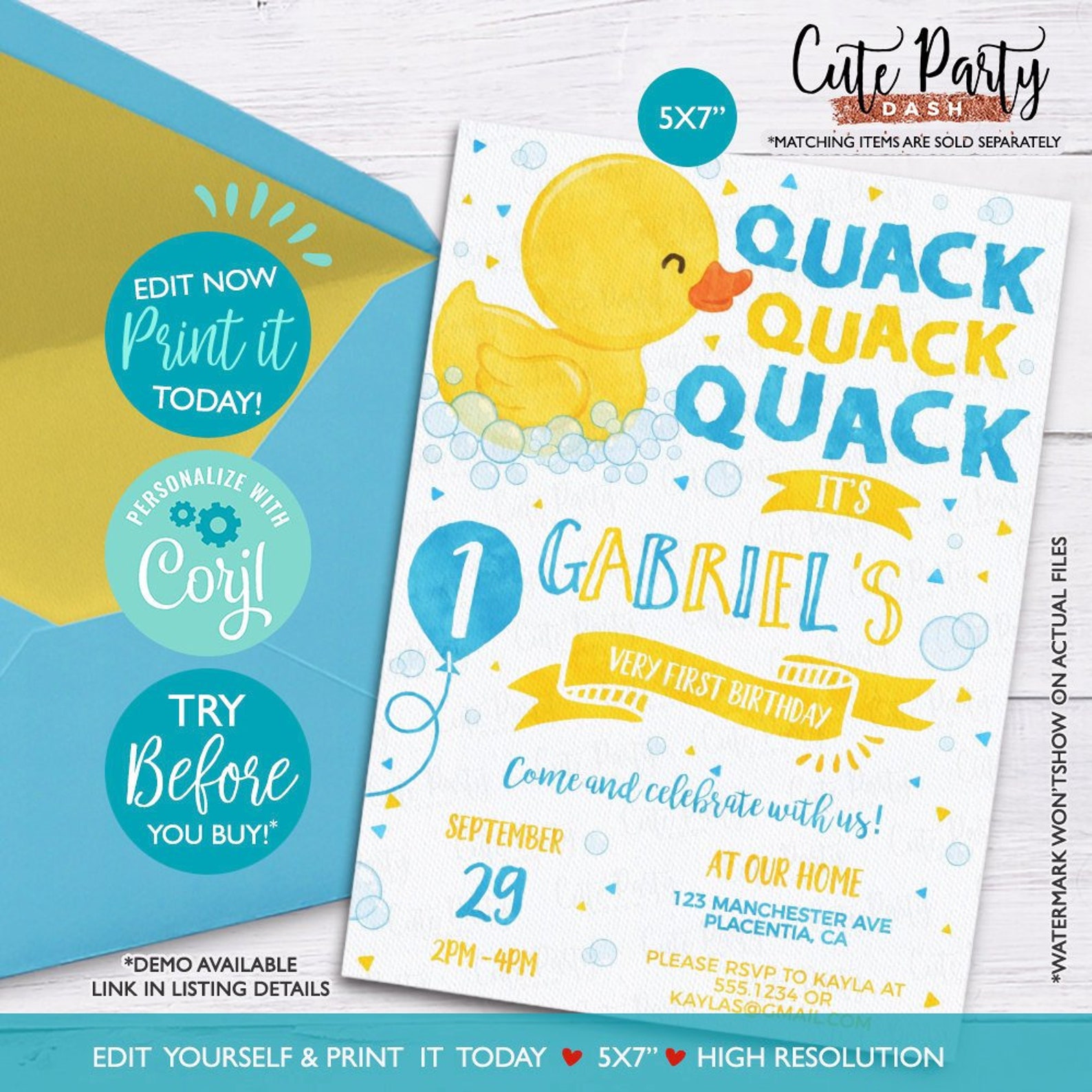 EDITABLE Rubber Ducky Birthday Corjl Invitation Yellow Rubber - Etsy