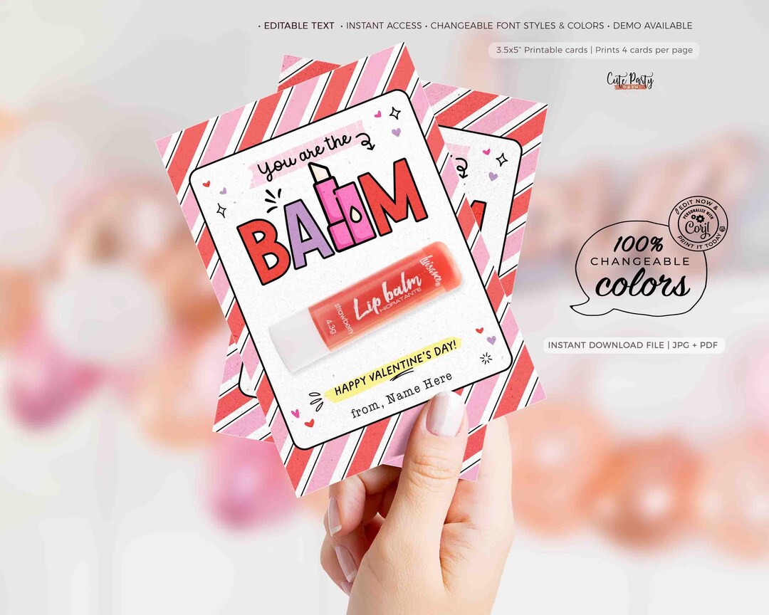 You're the Balm Valentine Gift Tag: Editable Lip Balm Holder (printable ...