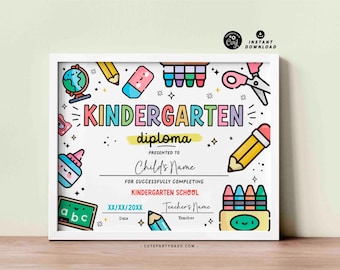 Kindergarten Graduation Diploma Printable INSTANT DOWNLOAD Elementary ...
