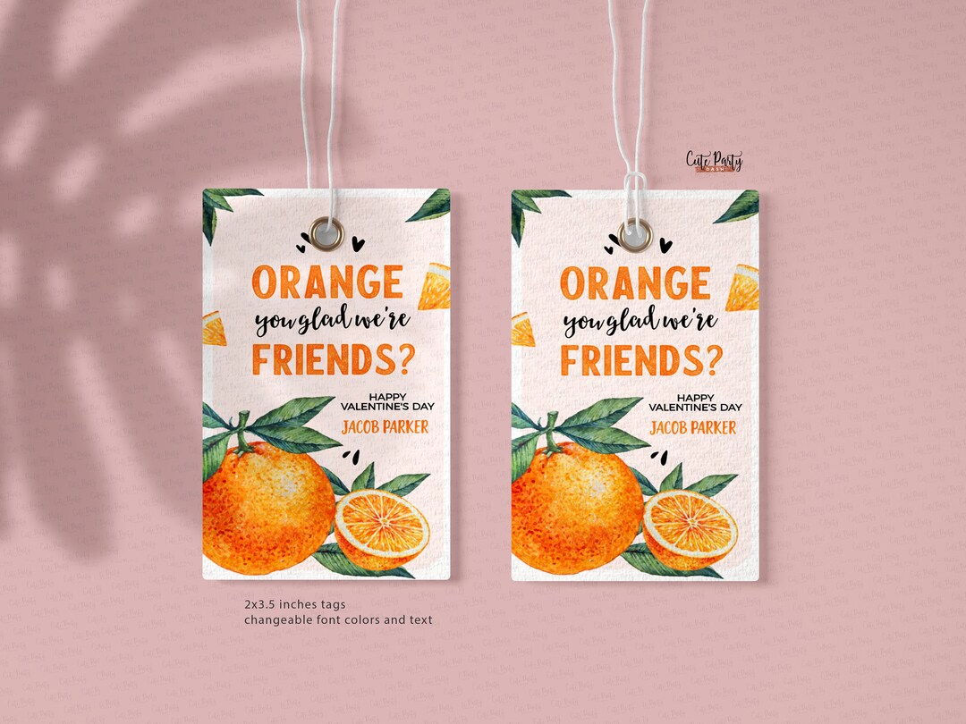 INSTANT DOWNLOAD, Orange Valentine's Day Tags, Valentine's Card for ...