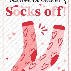 You Knock My Socks off Classroom Valentine Kids Tag Printable INSTANT ...