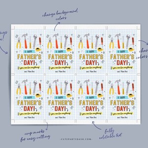 Happy Father's Day Gift Tag Printable Card Toolbox Editable Fathers Day ...