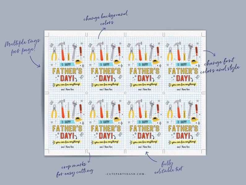 Happy Father's Day Gift Tag Printable Card Toolbox - Etsy