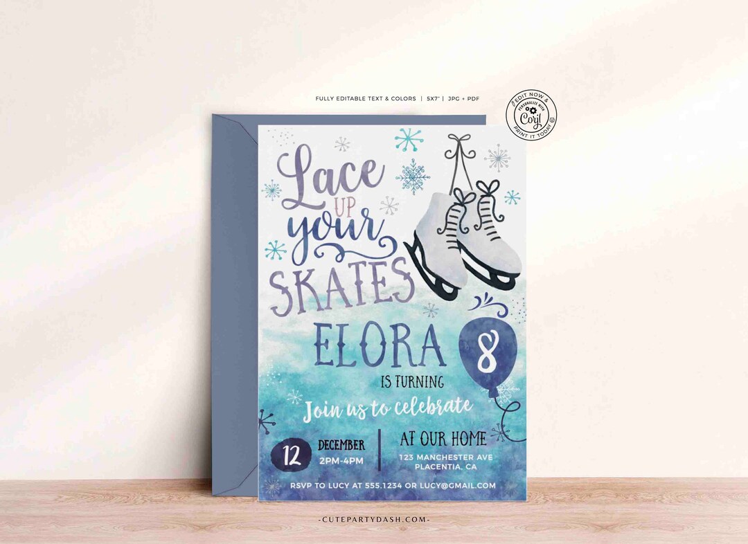 Ice Skating Invitation Printable INSTANT DOWNLOAD EDITABLE Winter ...