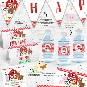 Red Barnyard Birthday Party Invitation, Farm Animals Invite, Gingham ...