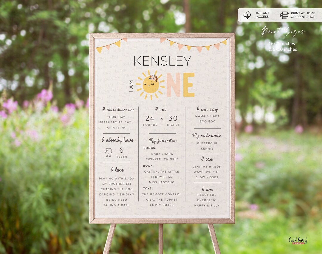 Little Sunshine Birthday Girl Chalkboard Sign, Editable Poster, Boho ...
