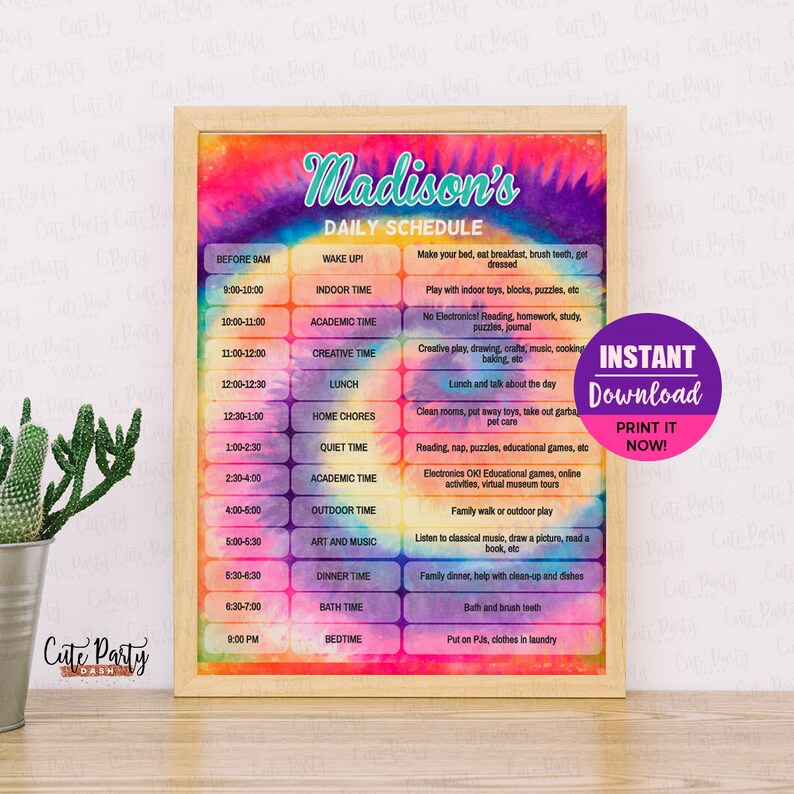 Tie Dye Back to School Daily Schedule Printable Editable - Etsy
