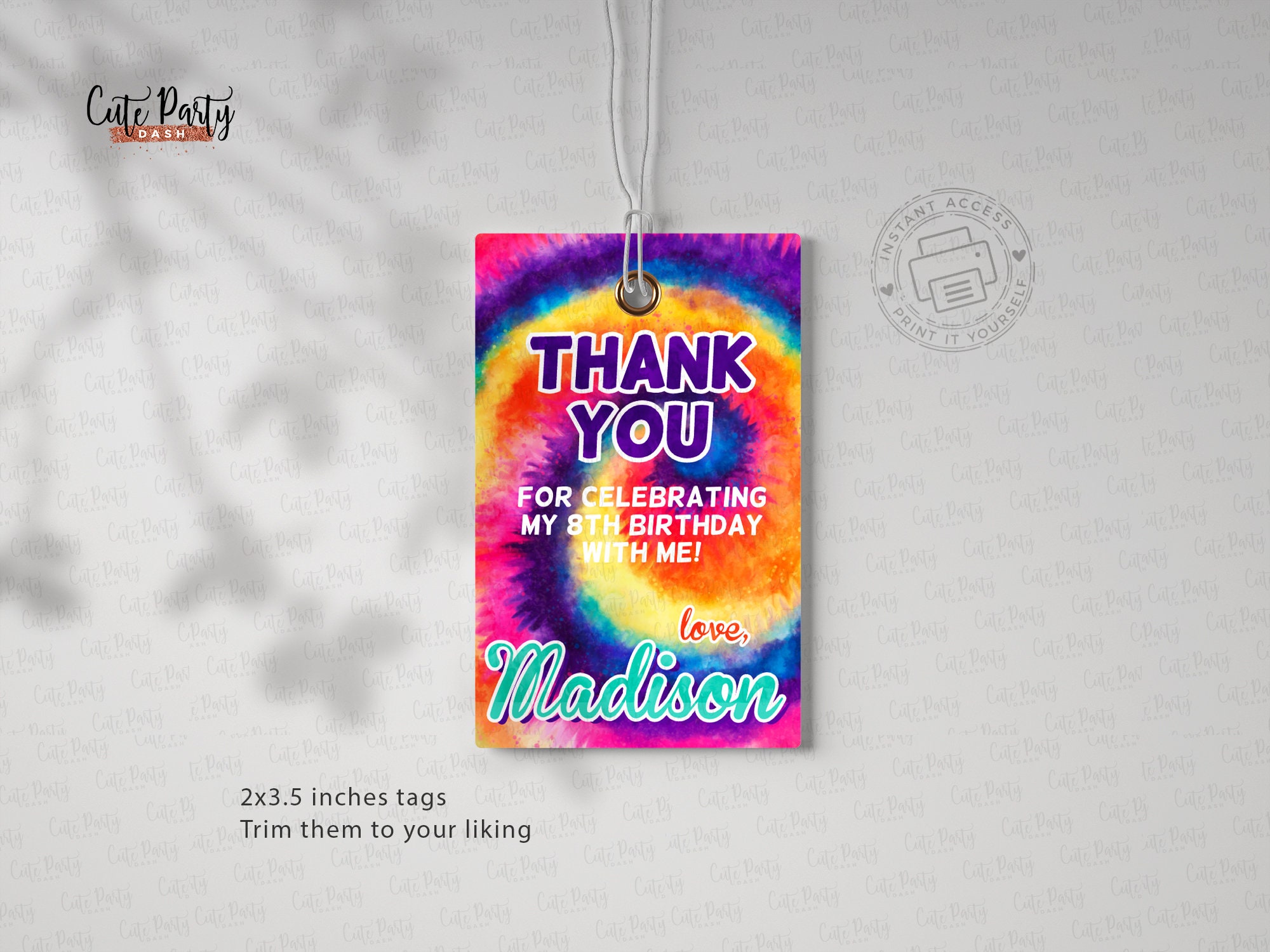 INSTANT DOWNLOAD EDITABLE Tie Dye Birthday Favor Tags Rainbow - Etsy