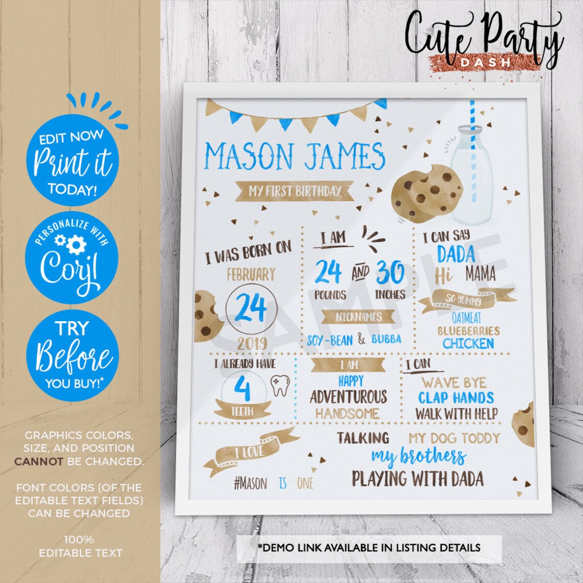 INSTANT DOWNLOAD EDITABLE Milk and Cookies First Birthday | Etsy