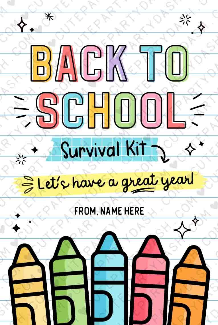 Back to School Survival Kit Gift Tag: Editable Printable (instant ...
