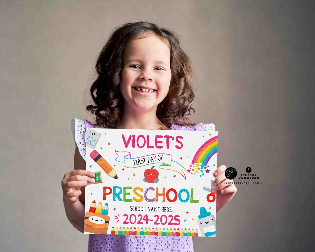 Editable First Day of Preschool Sign Bundle Printable INSTANT DOWNLOAD ...