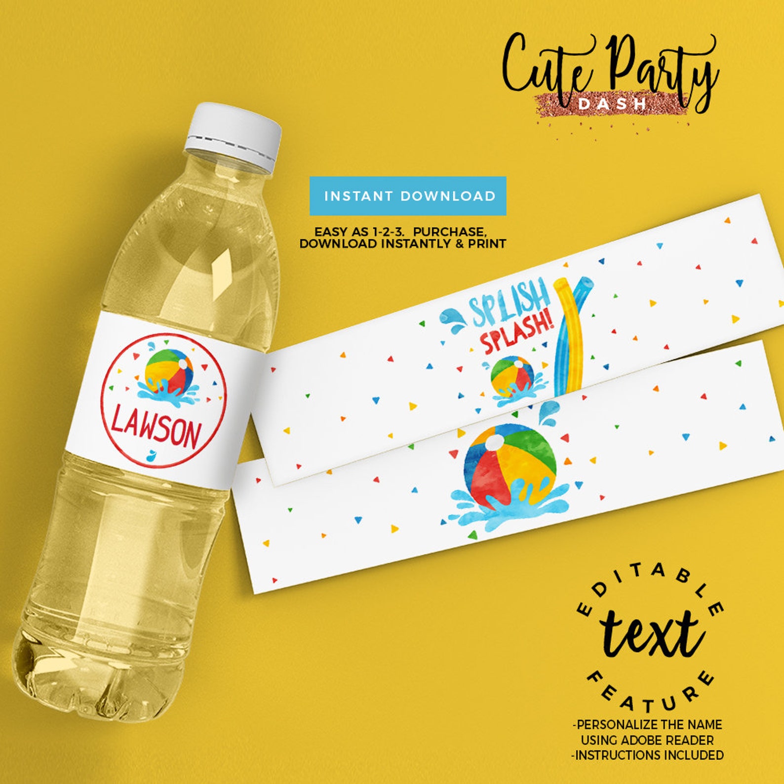 INSTANT DOWNLOAD EDITABLE Pool Party Birthday Water Bottle Labels Beach ...