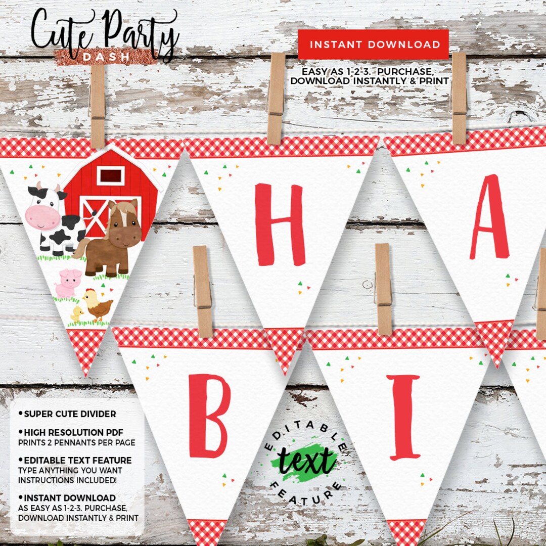 INSTANT DOWNLOAD, EDITABLE Barnyard Birthday Wall Banner, Happy ...