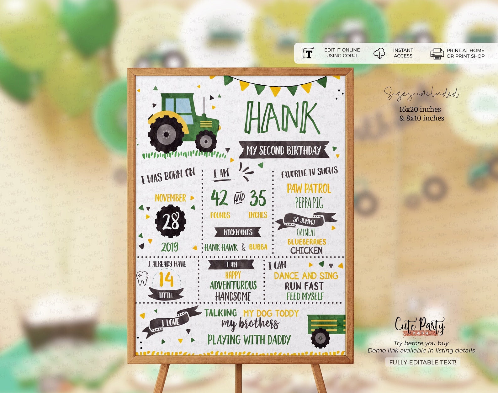 Tractor Birthday Chalkboard Sign Download, Farmer Tractor Birthday Baby ...