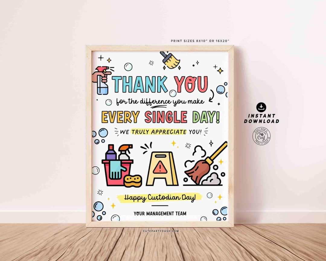 Custodian Day Sign Printable INSTANT DOWNLOAD Printable School ...